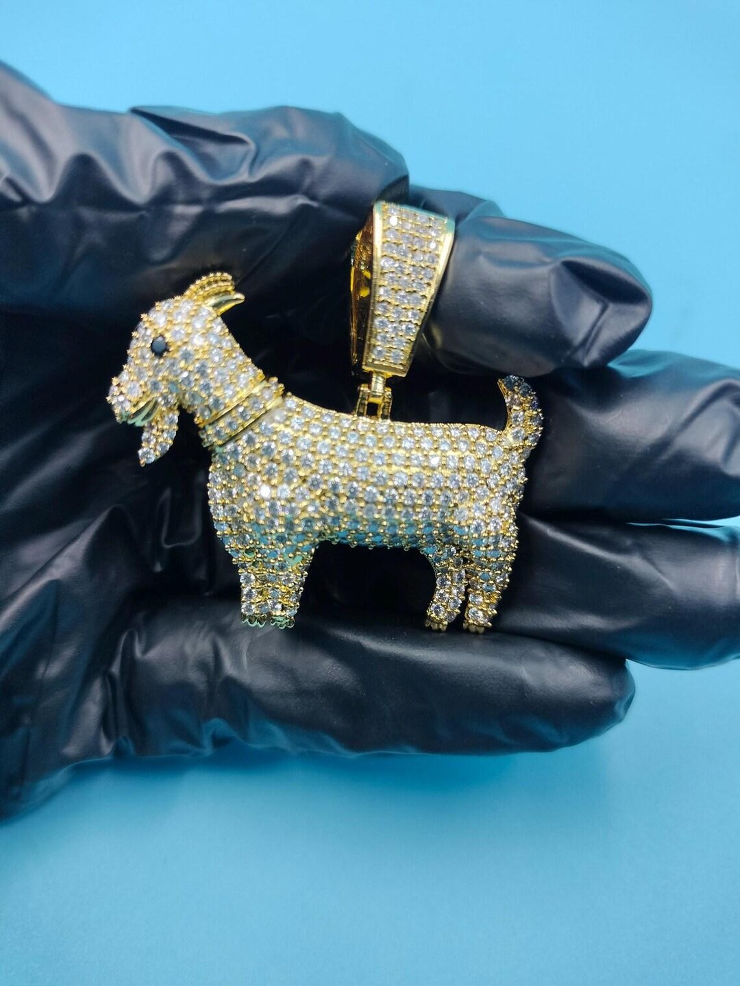 Iced Out Moissanite GOAT Pendant | Yellow Gold Finish Hip Hop Necklace ...
