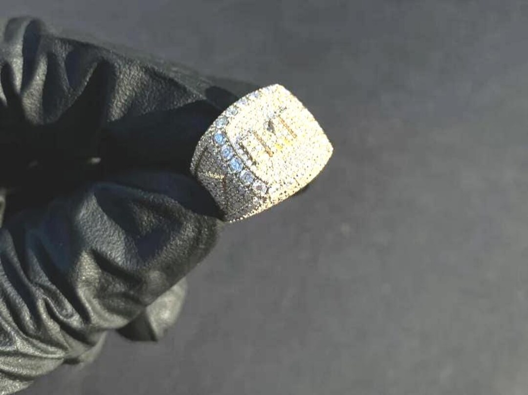14k Gold Moissanite Diamond Champion Ring, Bustdown Hip Hop Ring - Etsy