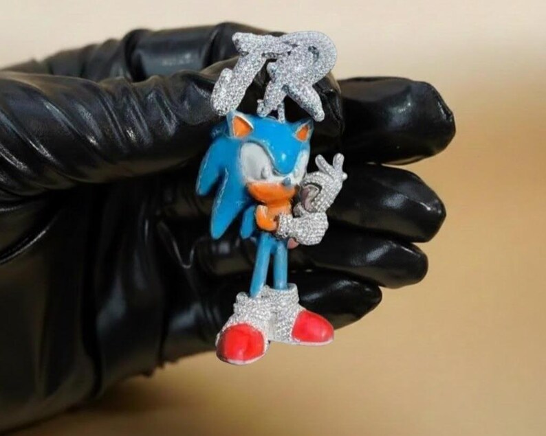 Iced Out Sonic the Hedgehog Pendant, Silver Plated Cartoon Charm - Etsy