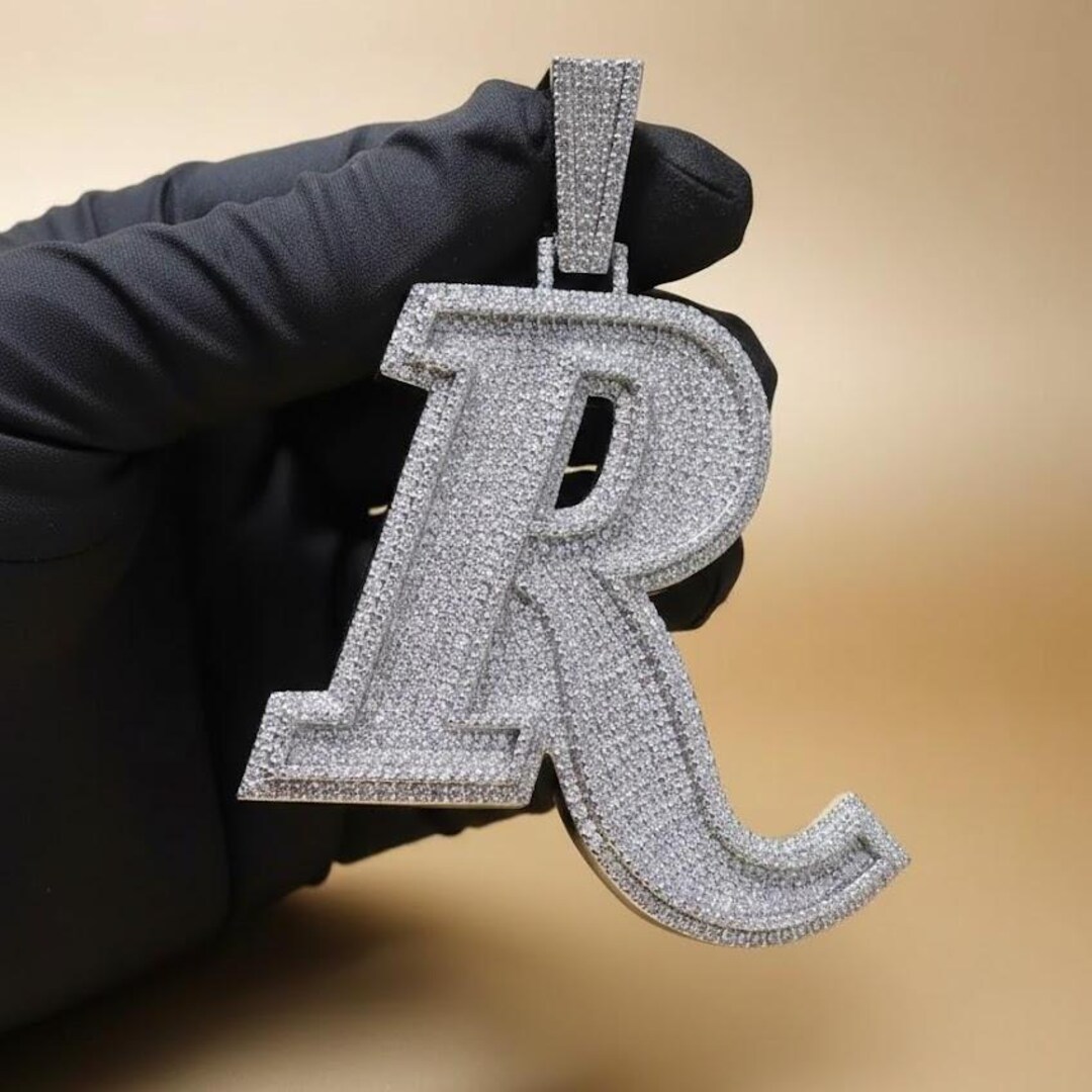 Iced Out Letter R Pendant | Custom Initial Hip Hop Necklace | Diamond ...