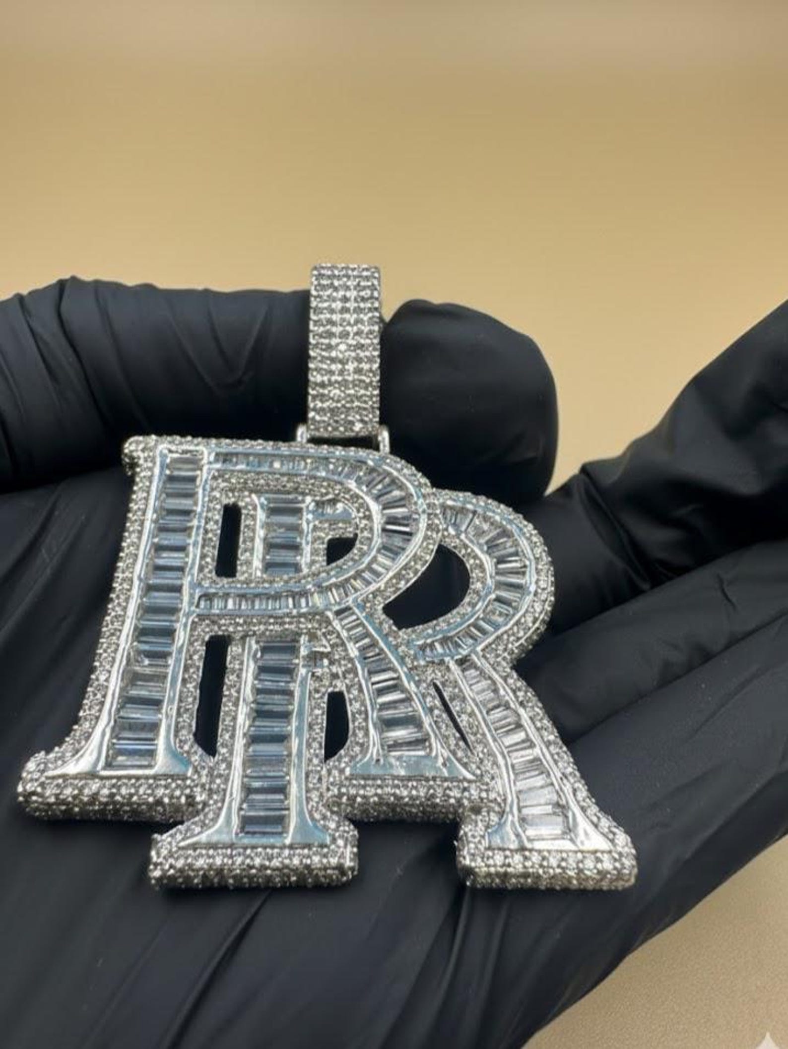 Iced Out Letter R Pendant, Silver Tone Plated CZ Initial Necklace, Hip ...