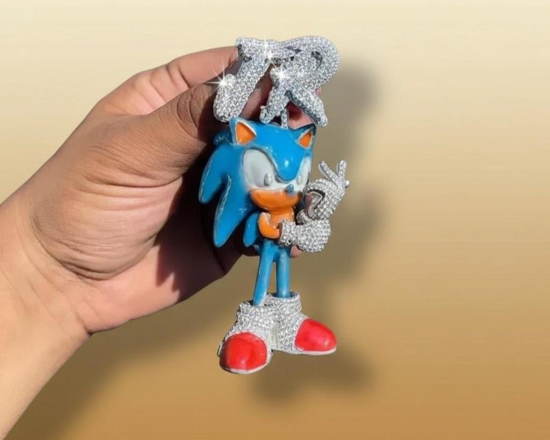 Iced Out Sonic the Hedgehog Pendant, Silver Plated Cartoon Charm - Etsy