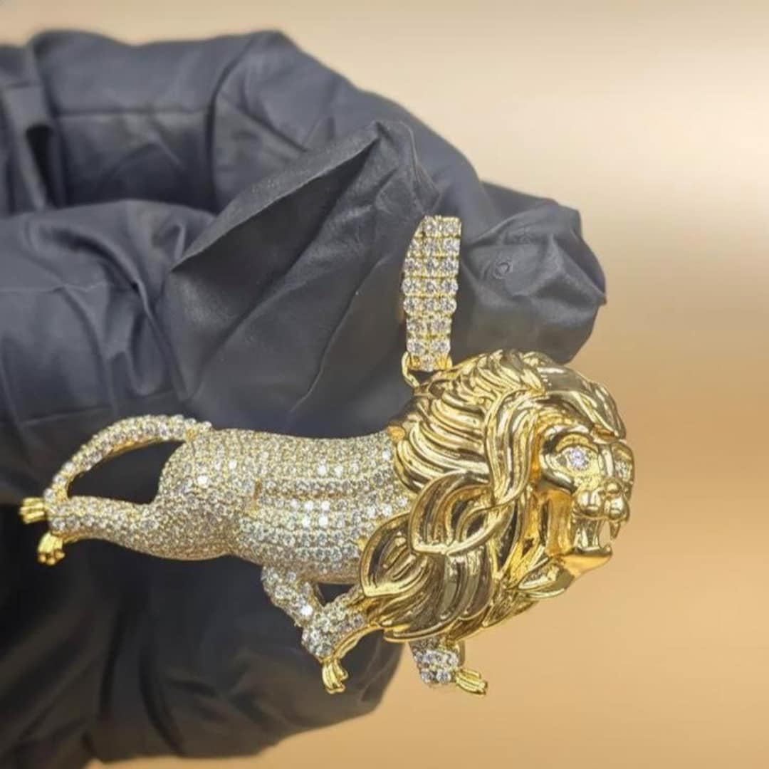 Iced Out Lion Pendant, Gold Tone Diamond Hip Hop Animal Necklace - Etsy