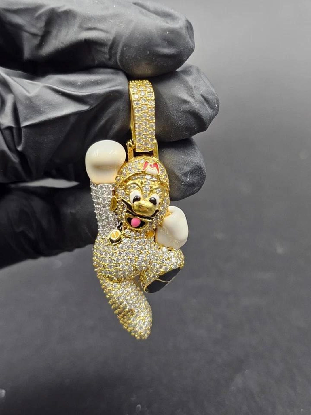Iced Out Cartoon Plumber Pendant – Gold & Diamond-style Hip Hop Charm ...