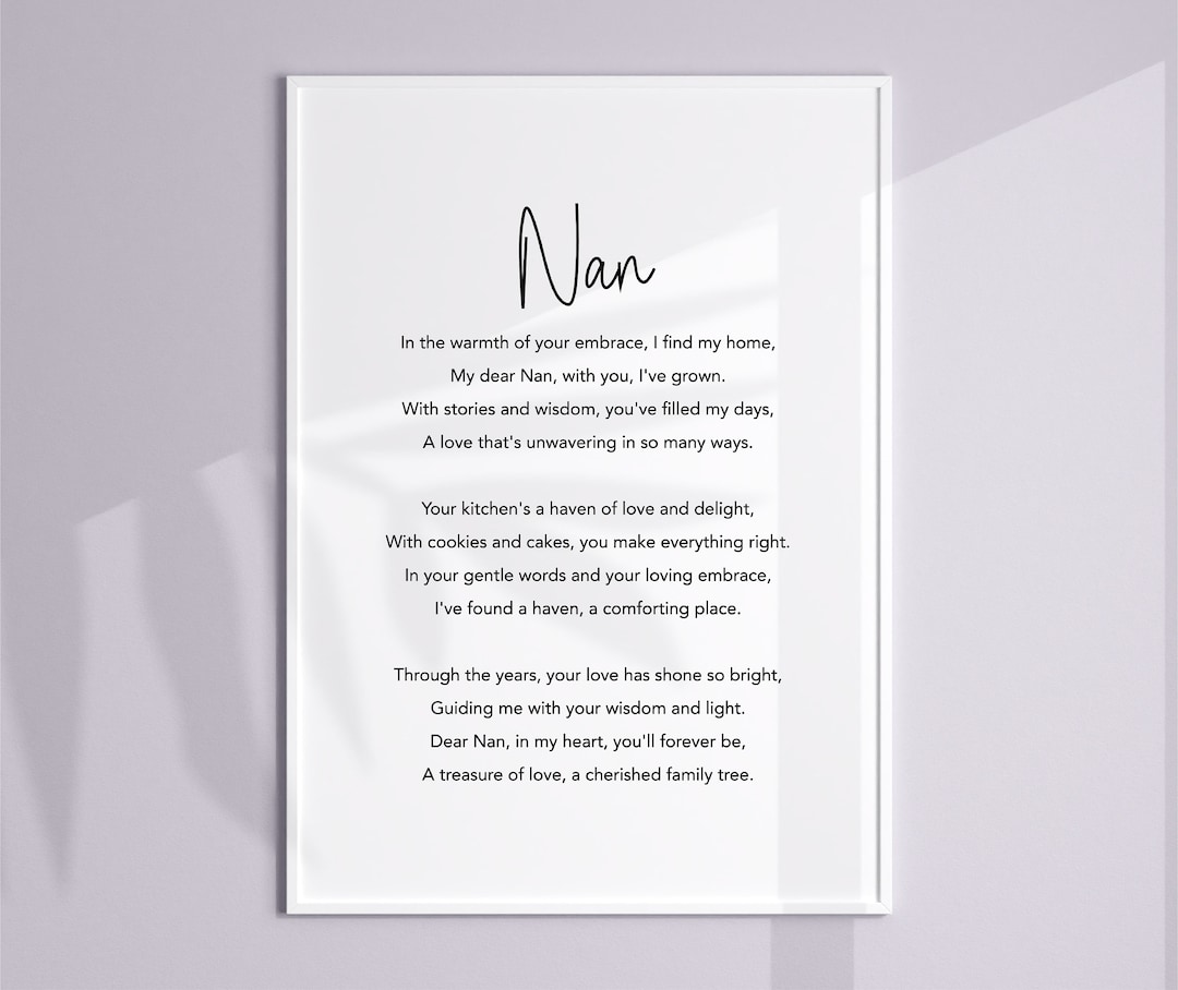 Nan Poem Print, Gift for Nan, Nan Birthday Gift, Nan Christmas Gift ...