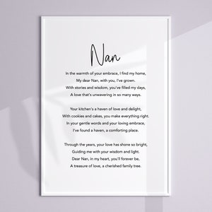 Nan Poem Print, Gift for Nan, Nan Birthday Gift, Nan Christmas Gift ...