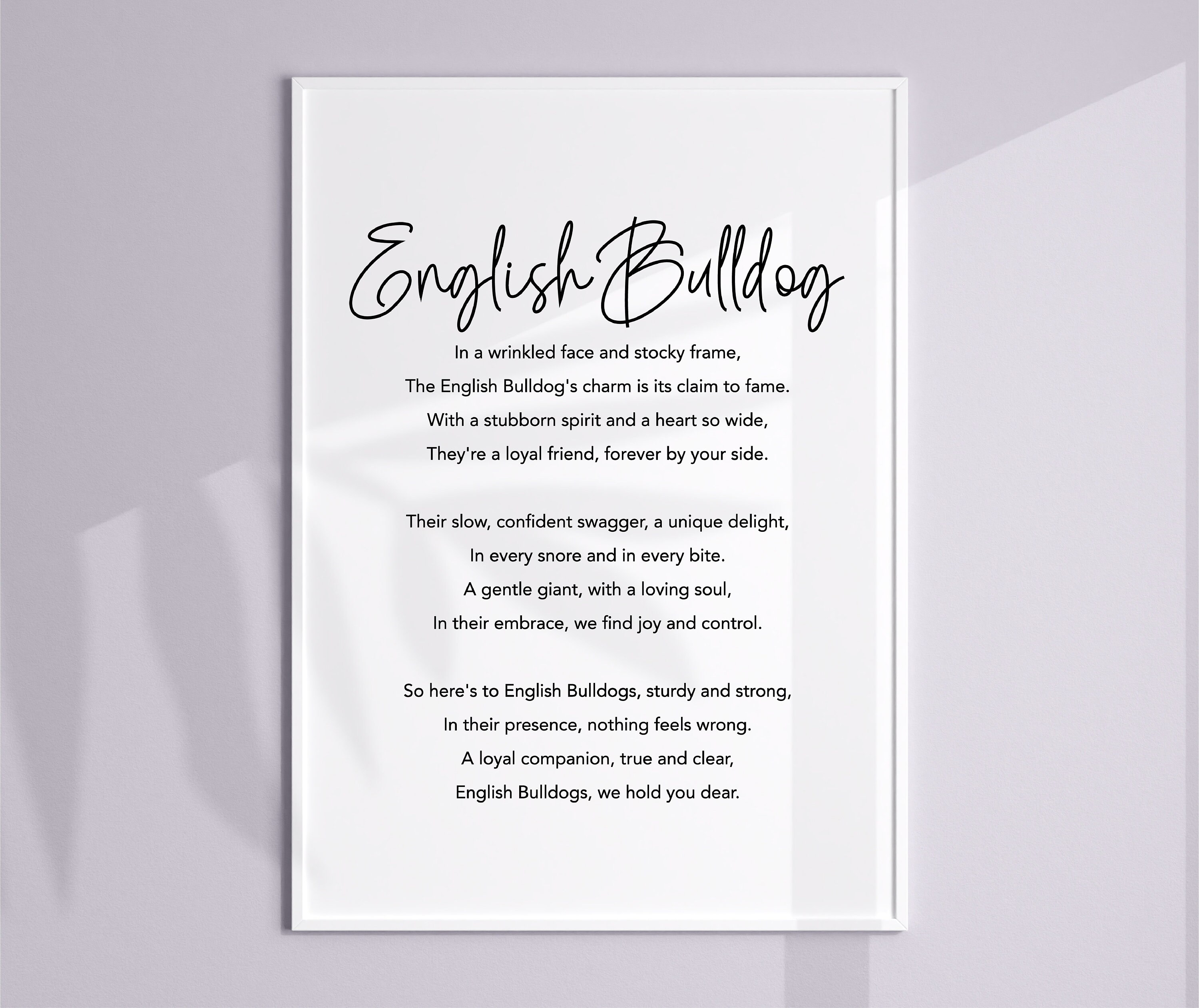 English Bulldog Poem Print, English Bulldog Poster, English Bulldog ...
