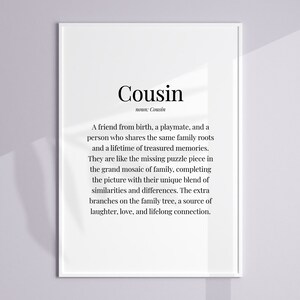 Cousin Definition Print, Gift for Cousin, Cousin Gifts, Cousin Birthday ...