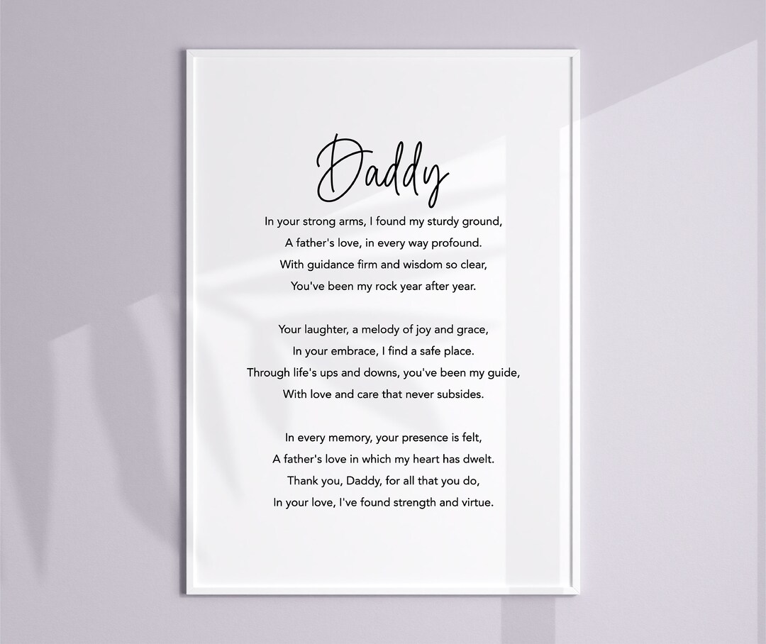 Daddy Poem Print, Daddy Gifts, Father's Day Poem, Daddy Birthday Gift ...