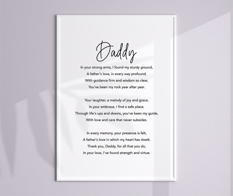 Daddy Poem Print, Daddy Gifts, Father's Day Poem, Daddy Birthday Gift ...