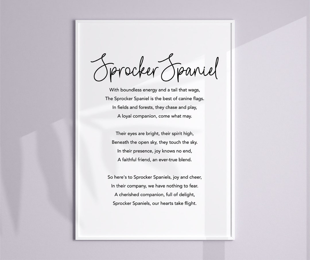 Sprocker Spaniel Poem Print, Sprocker Spaniel Poster, Sprocker Spaniel ...