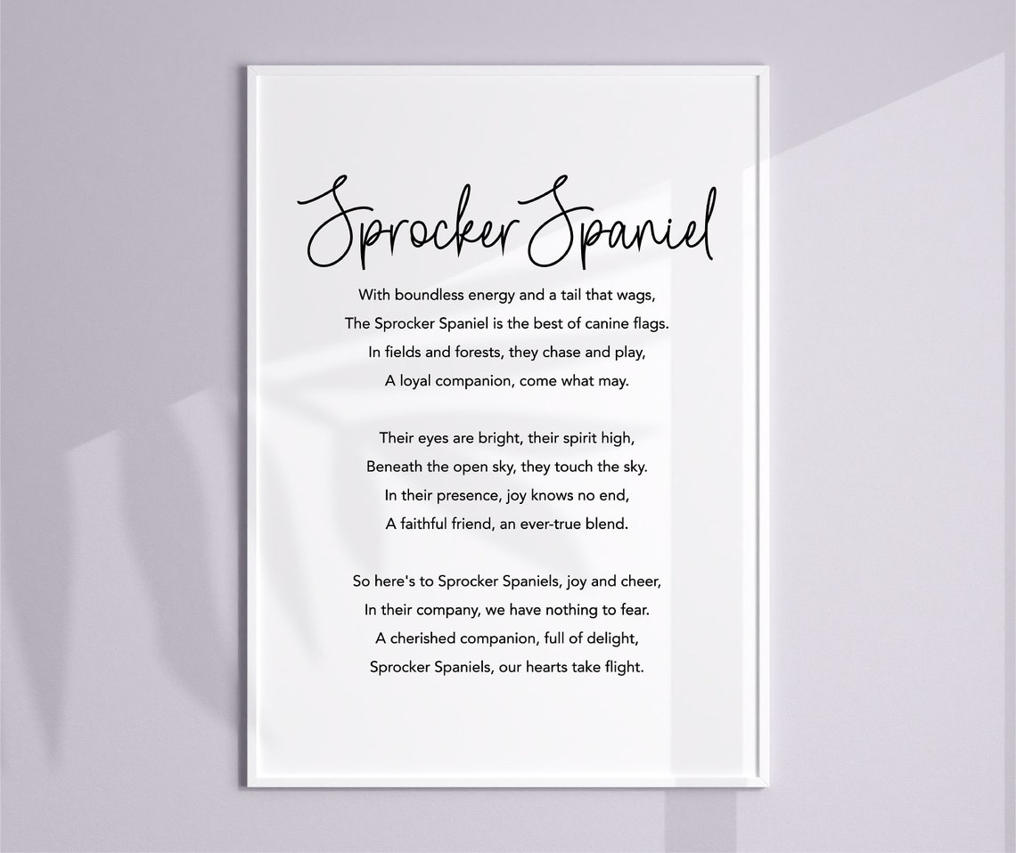 Sprocker Spaniel Poem Print, Sprocker Spaniel Poster, Sprocker Spaniel ...