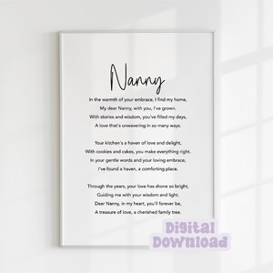 Nanny Poem Print, Digital Download, Gift for Nanny, Nanny Birthday Gift ...