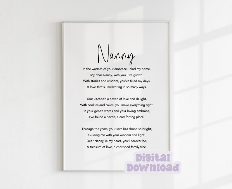 Nanny Poem Print, Digital Download, Gift for Nanny, Nanny Birthday Gift ...