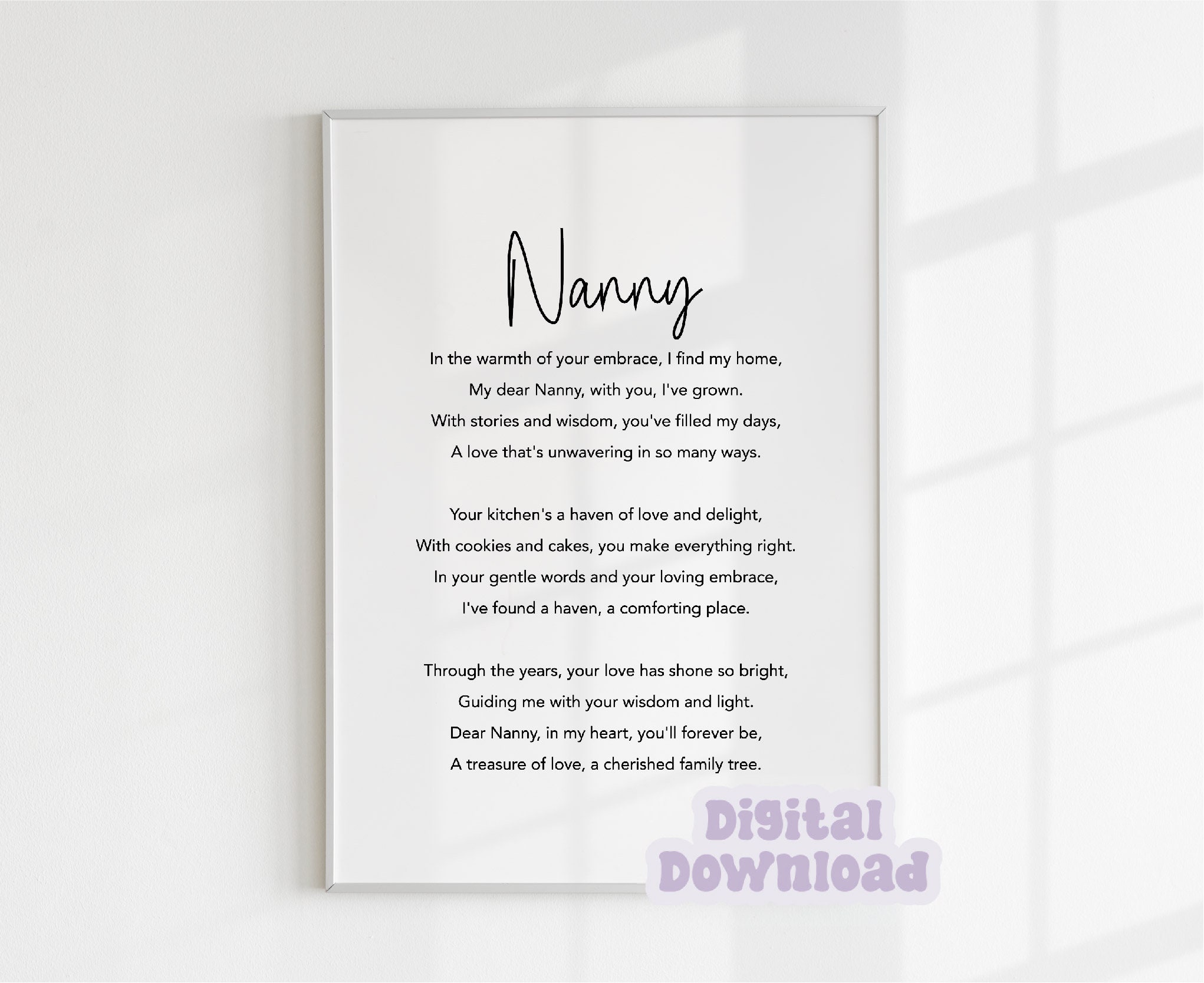 Nanny Poem Print, Digital Download, Gift for Nanny, Nanny Birthday Gift ...