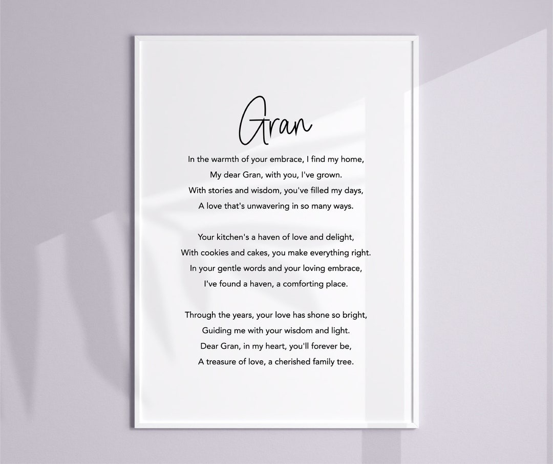 Gran Poem Print Gran Gifts Gift for Gran Gran Birthday - Etsy