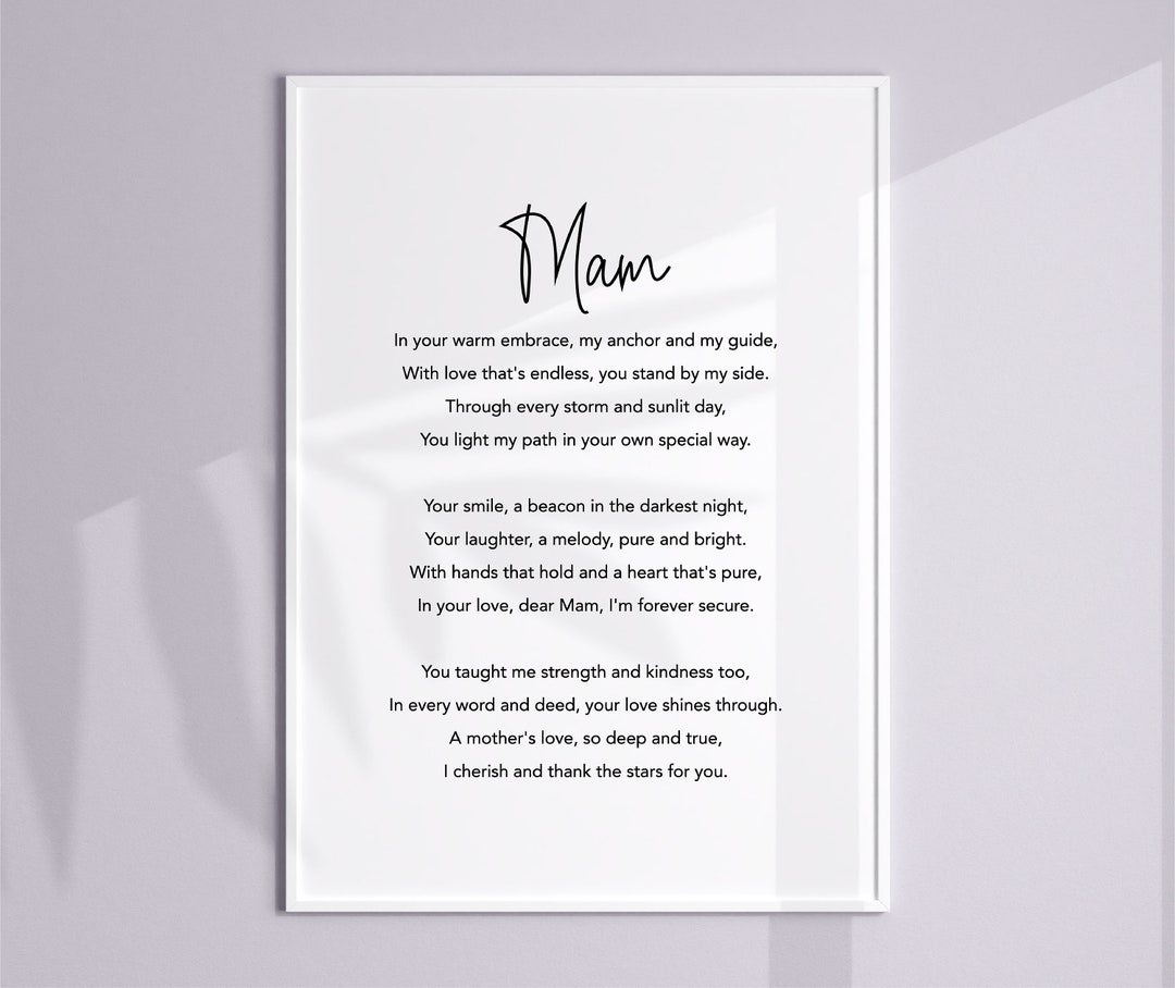 Mam Poem Print, Gift for Mam, Mam Birthday Gift, Mam Christmas Gift ...