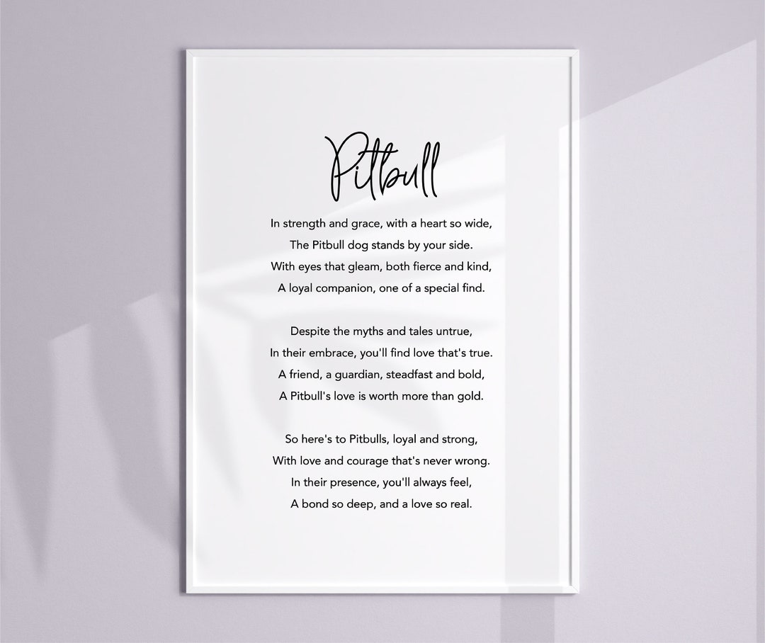 Pitbull Poem Print, Pitbull Poster, Pitbull Home Decor, Pitbull Wall ...