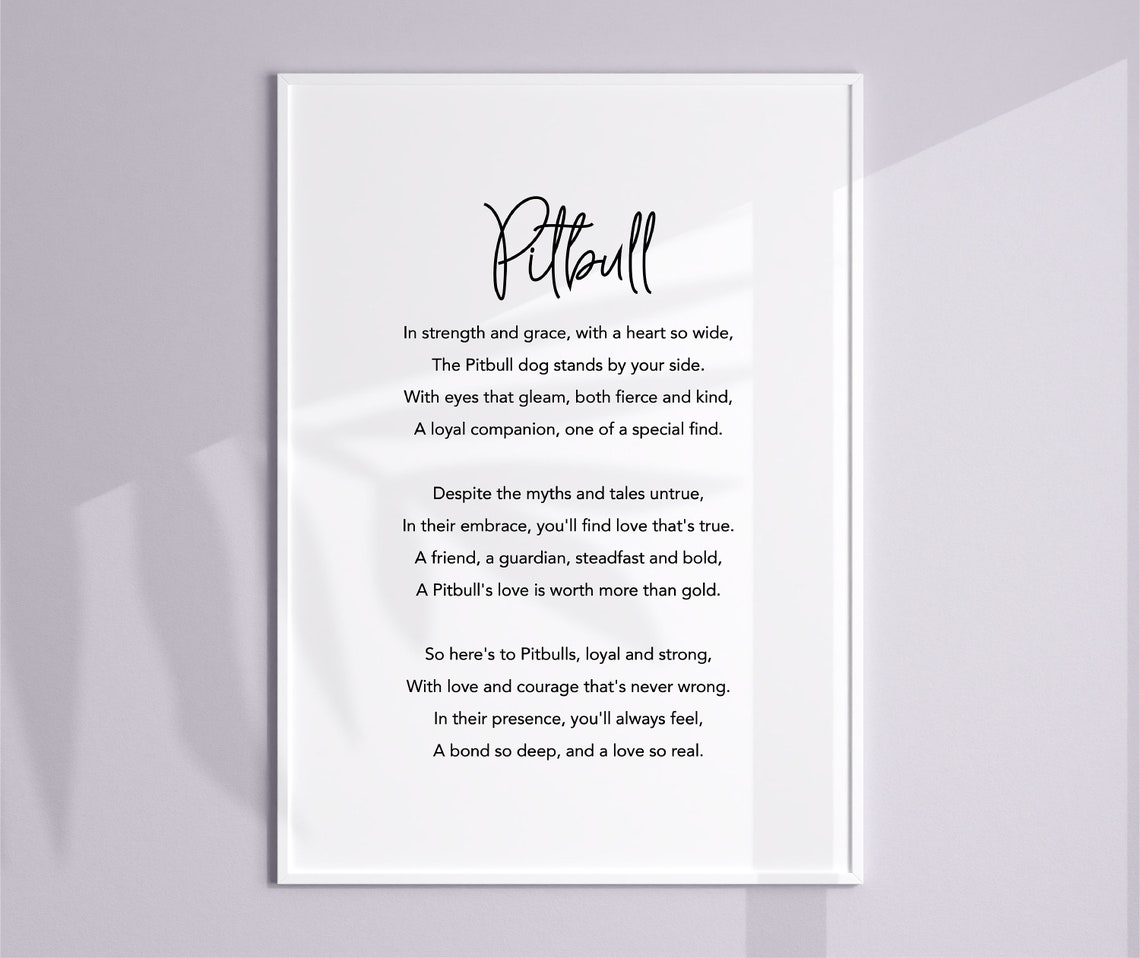 Pitbull Poem Print, Pitbull Poster, Pitbull Home Decor, Pitbull Wall ...