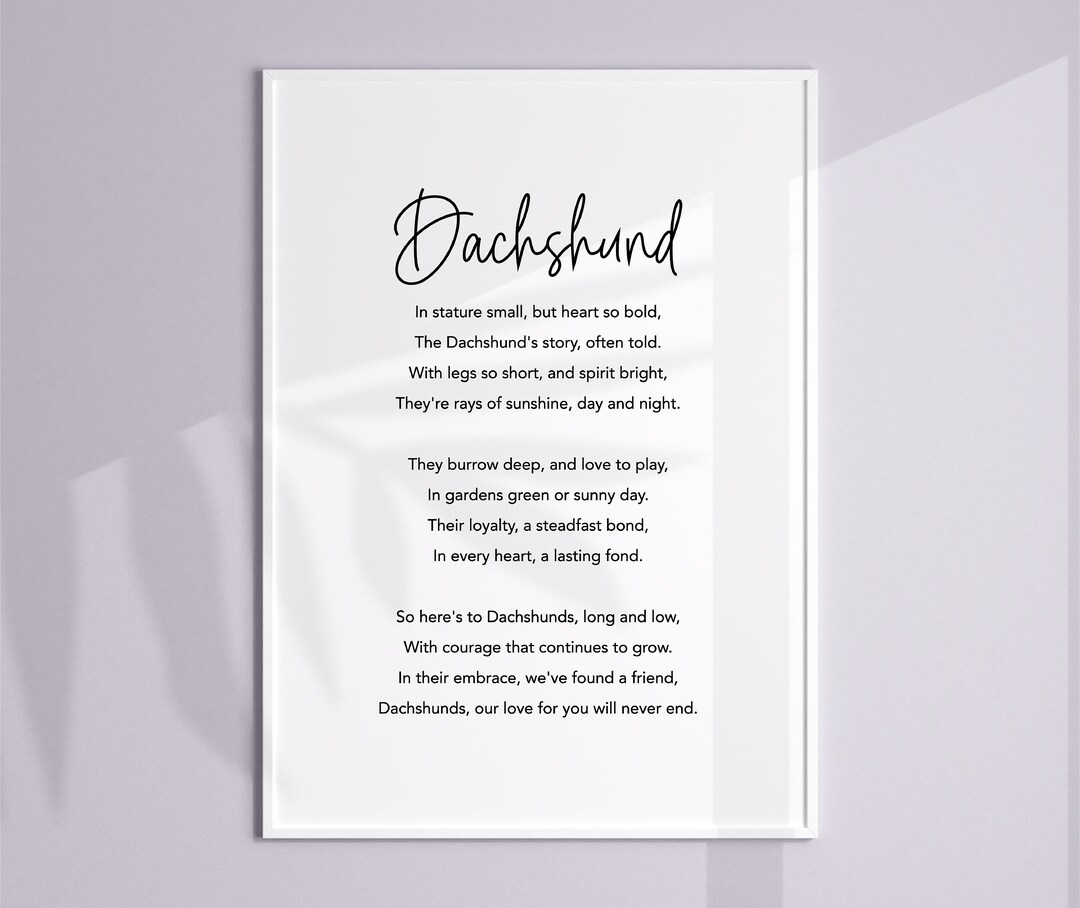 Dachshund Poem Print, Dachshund Poster, Dachshund Home Decor, Dachshund ...