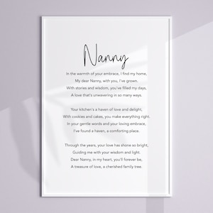 Nanny Poem Print, Gift for Nanny, Nanny Birthday Gift, Nanny Christmas ...