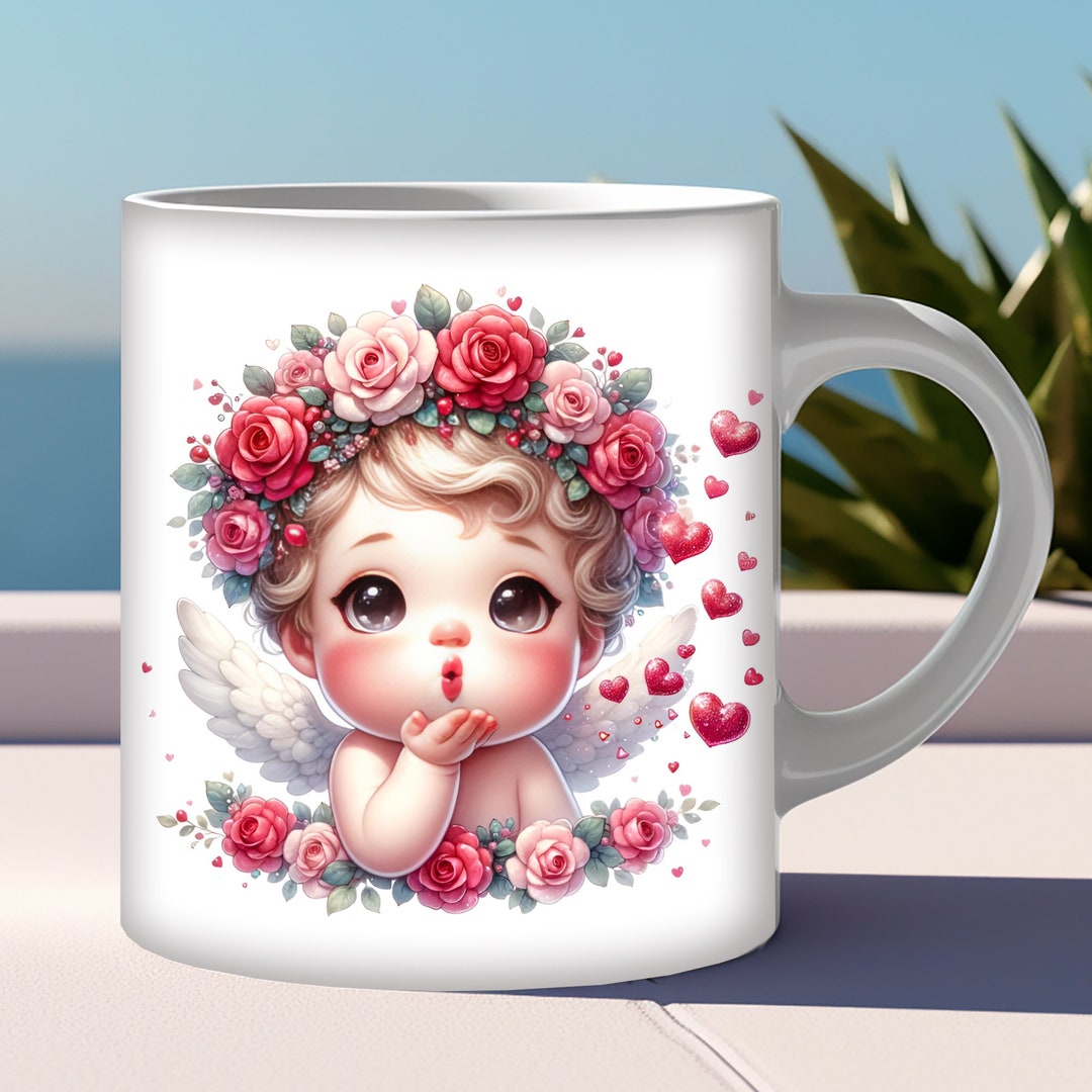 Cute Angel Mug Wrap, 11oz and 15oz Mug Template, Mug Sublimation Design ...