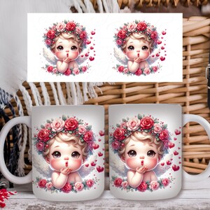 Cute Angel Mug Wrap, 11oz and 15oz Mug Template, Mug Sublimation Design ...