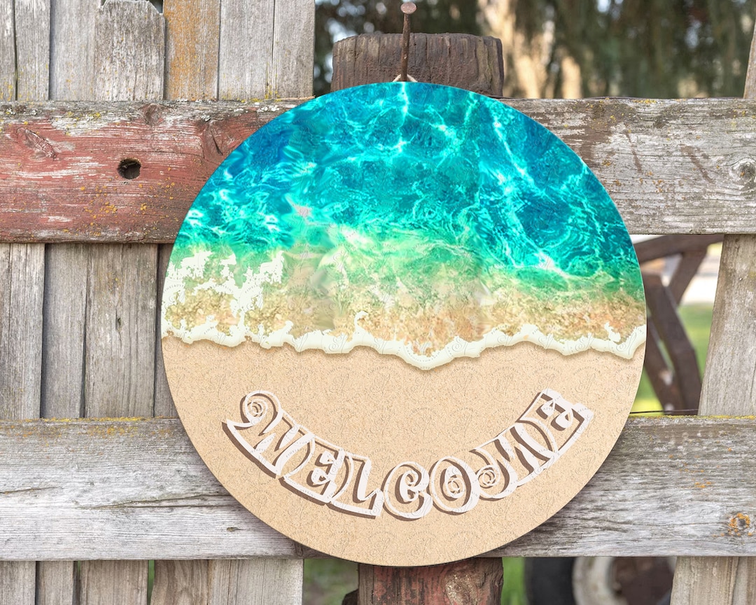 Welcome Tropical Beach Sign Sublimation Design, Welcome Round Wreath ...