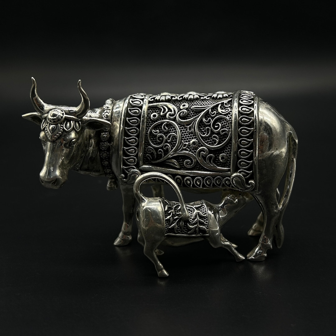 925 Sterling Silver Kamdhenu, Silver Cow and Calf Idol, Small Size Cow and Calf Idol - Etsy