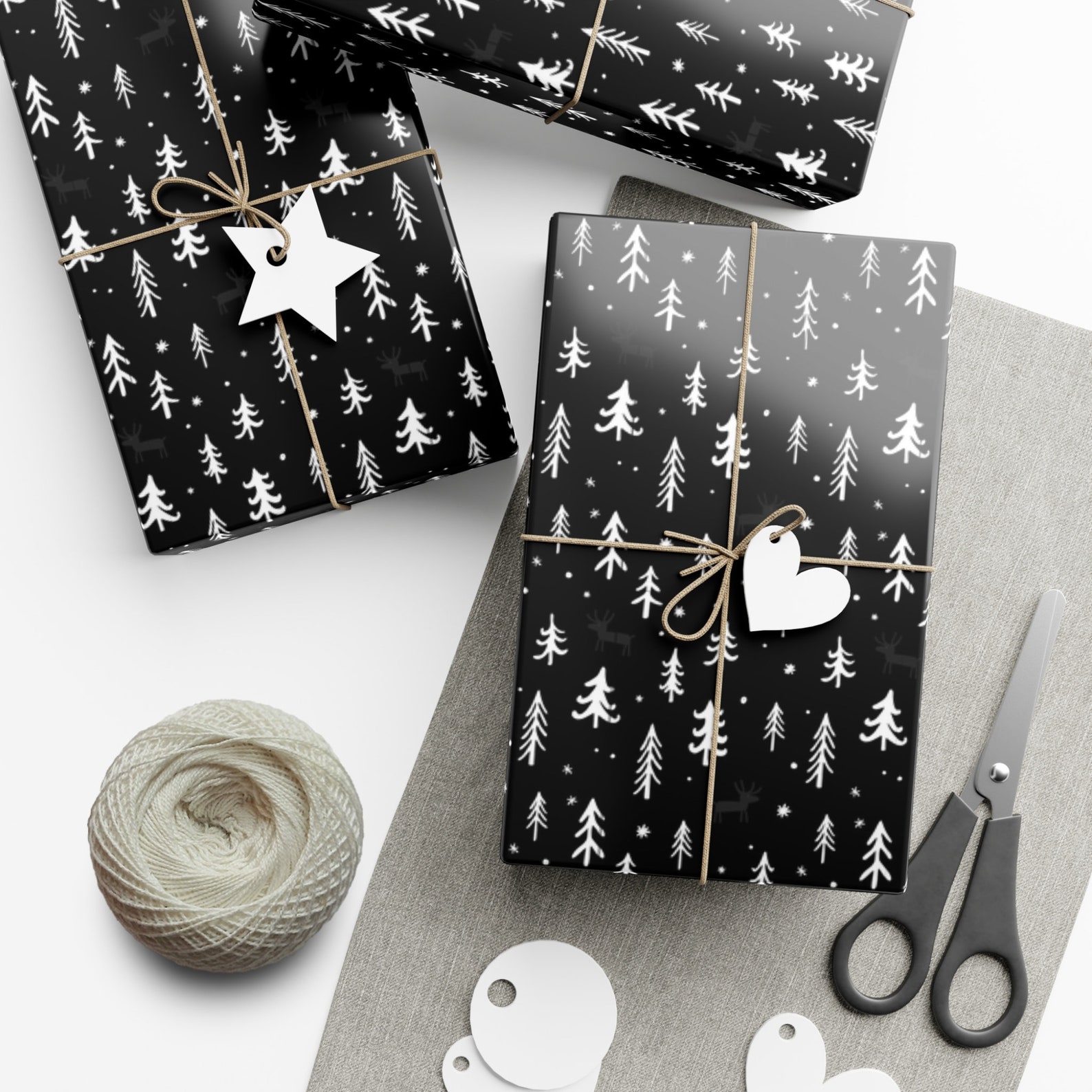 Black and White Christmas Gift Pattern Wrapping Paper Holiday Season ...