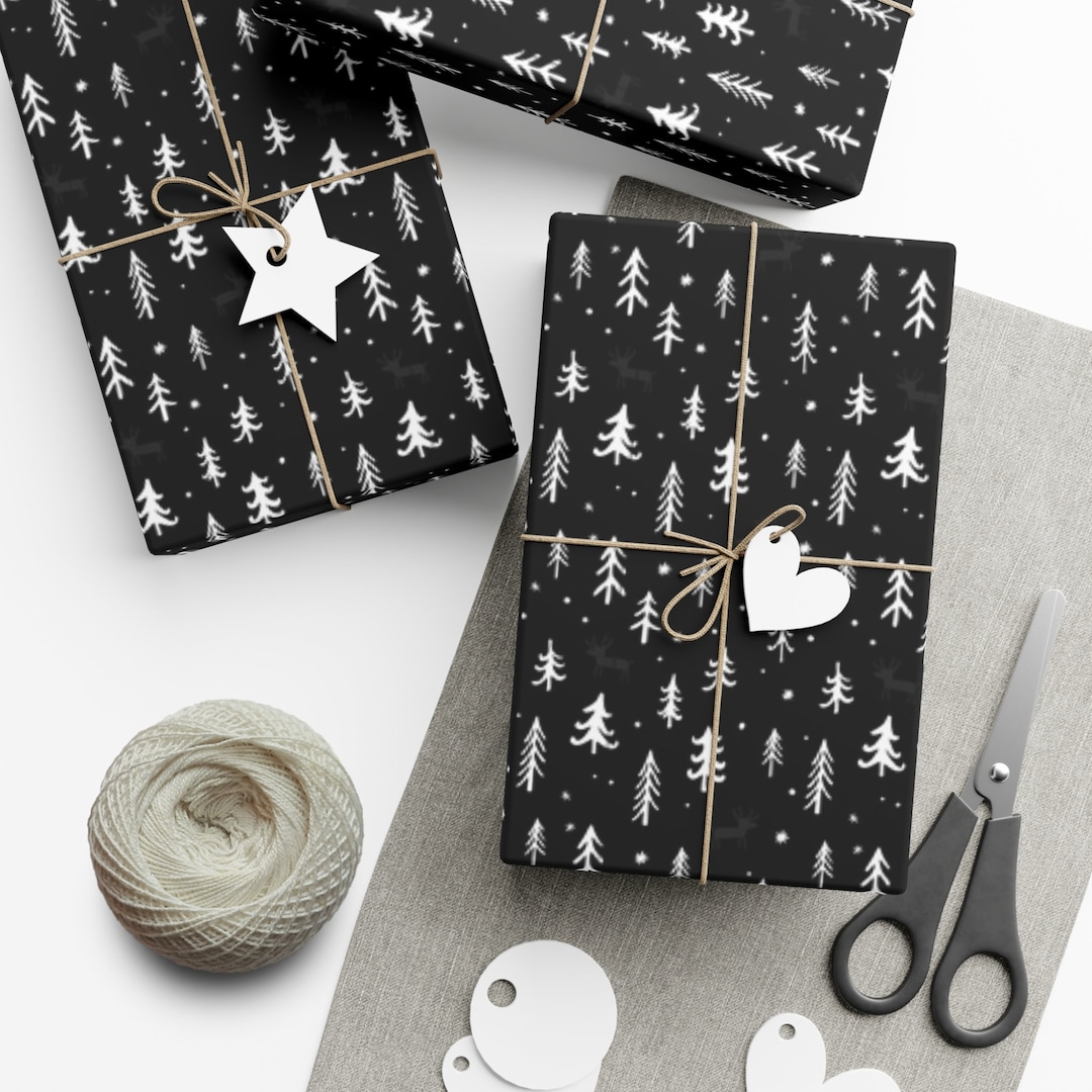 Black and White Christmas Gift Pattern Wrapping Paper Holiday Season ...