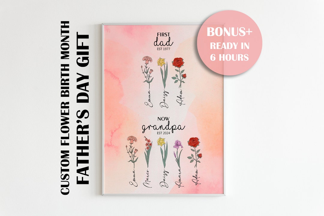 Grandpa's Garden Birth Flower Print, Father's Day Gift for Grandpa ...