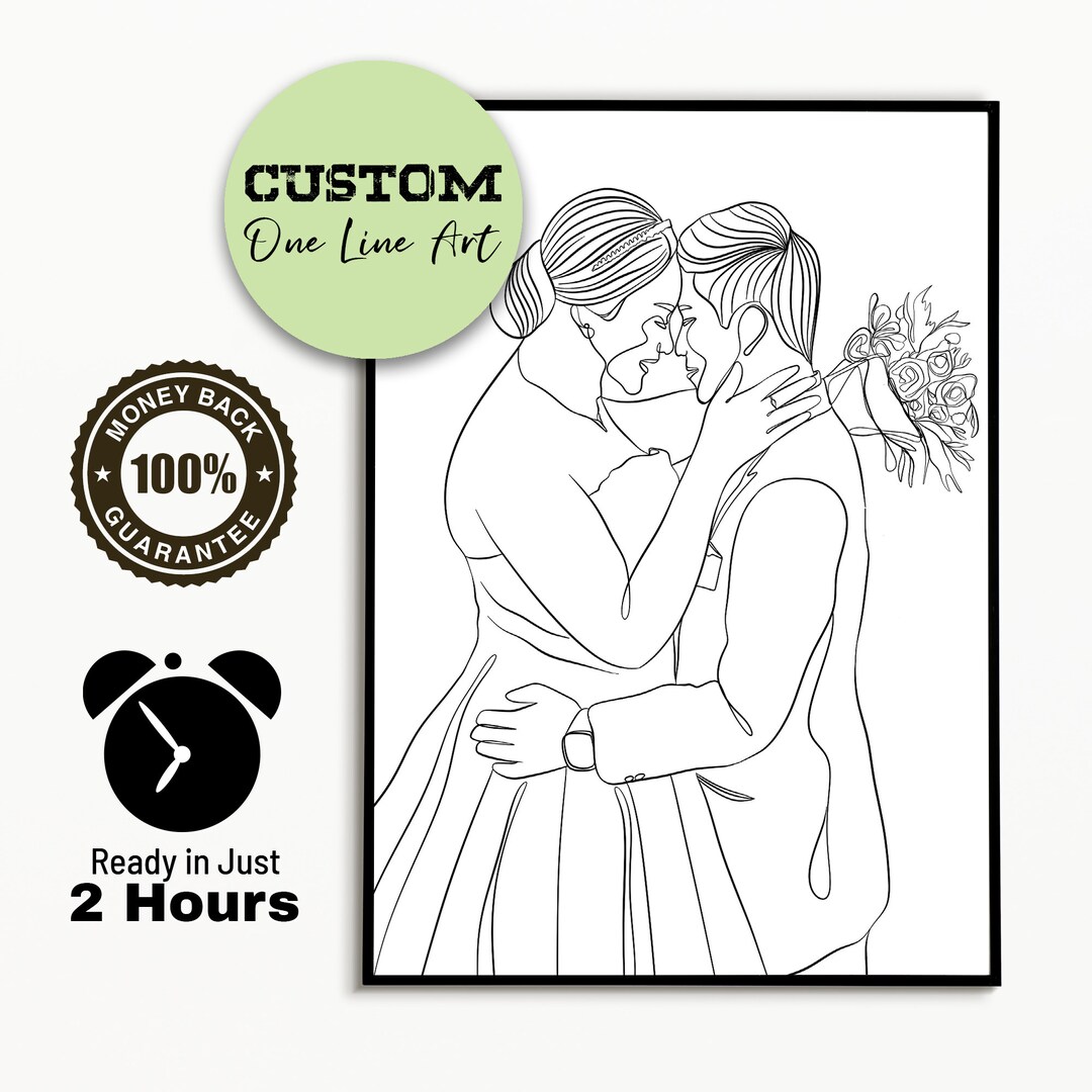 Custom Line Drawing, First Anniversary Gift, Portrait From Photo, Gift ...