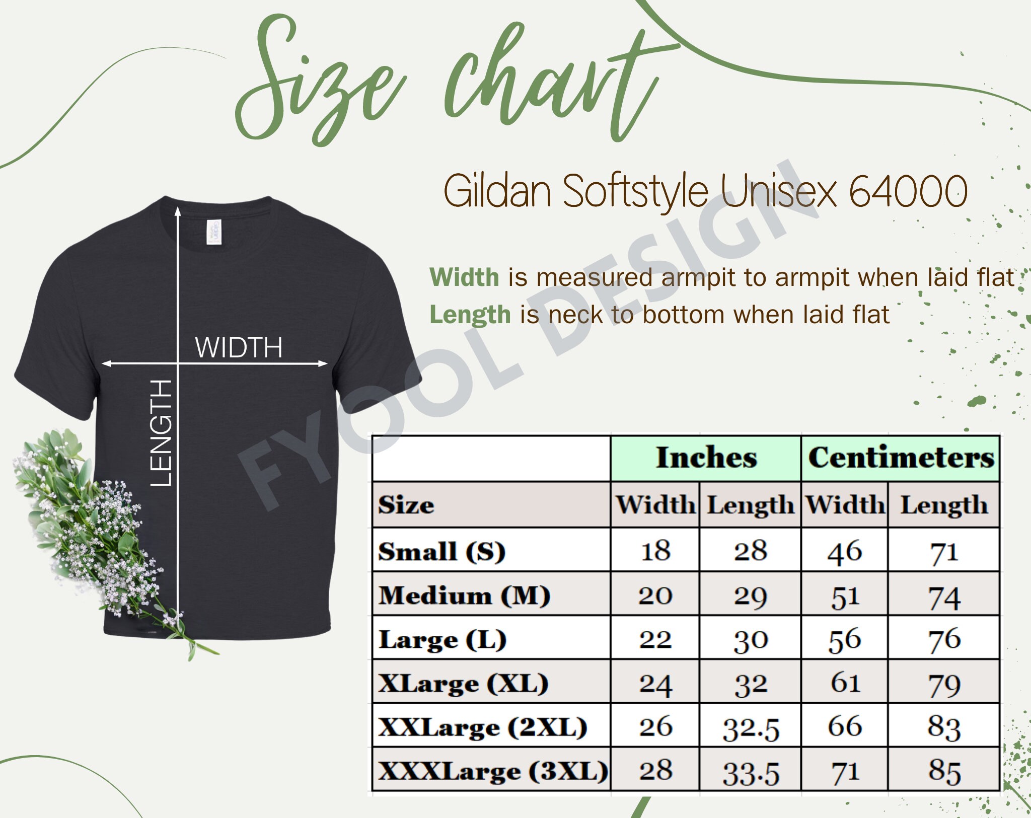 Gildan 64000 Size Chart Unisex Gildan T-shirt 64000 Size Chart in ...