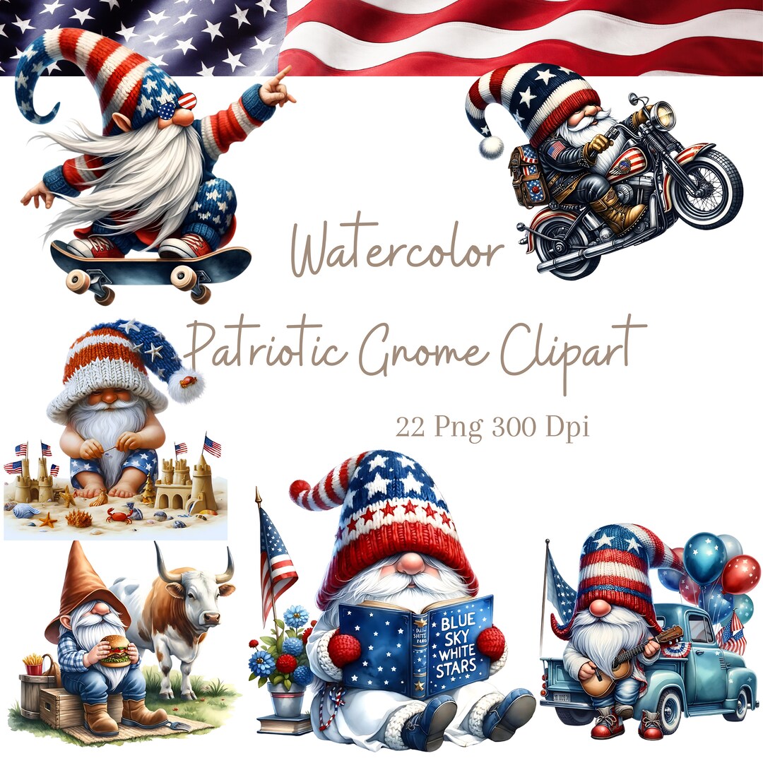 Watercolor Patriotic Gnome Clipart, Downloadable Gnome Clipart PNG ...