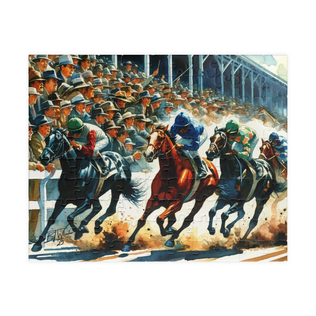 Kentucky Derby, Finish Line Fever Watercolor, Racing Game Puzzle ...