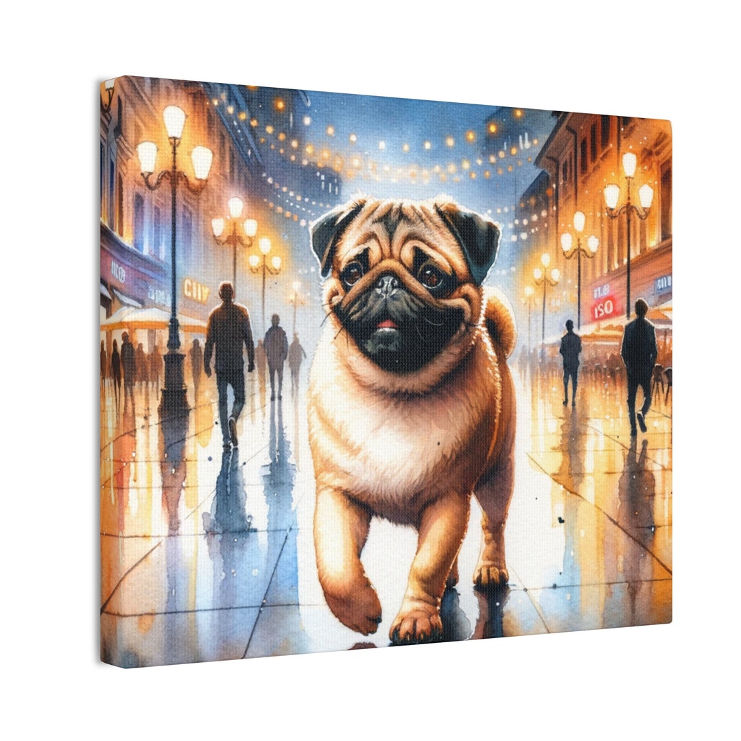 Pug - "city Lights Companion" - Canvas Stretched, 0.75" - Etsy
