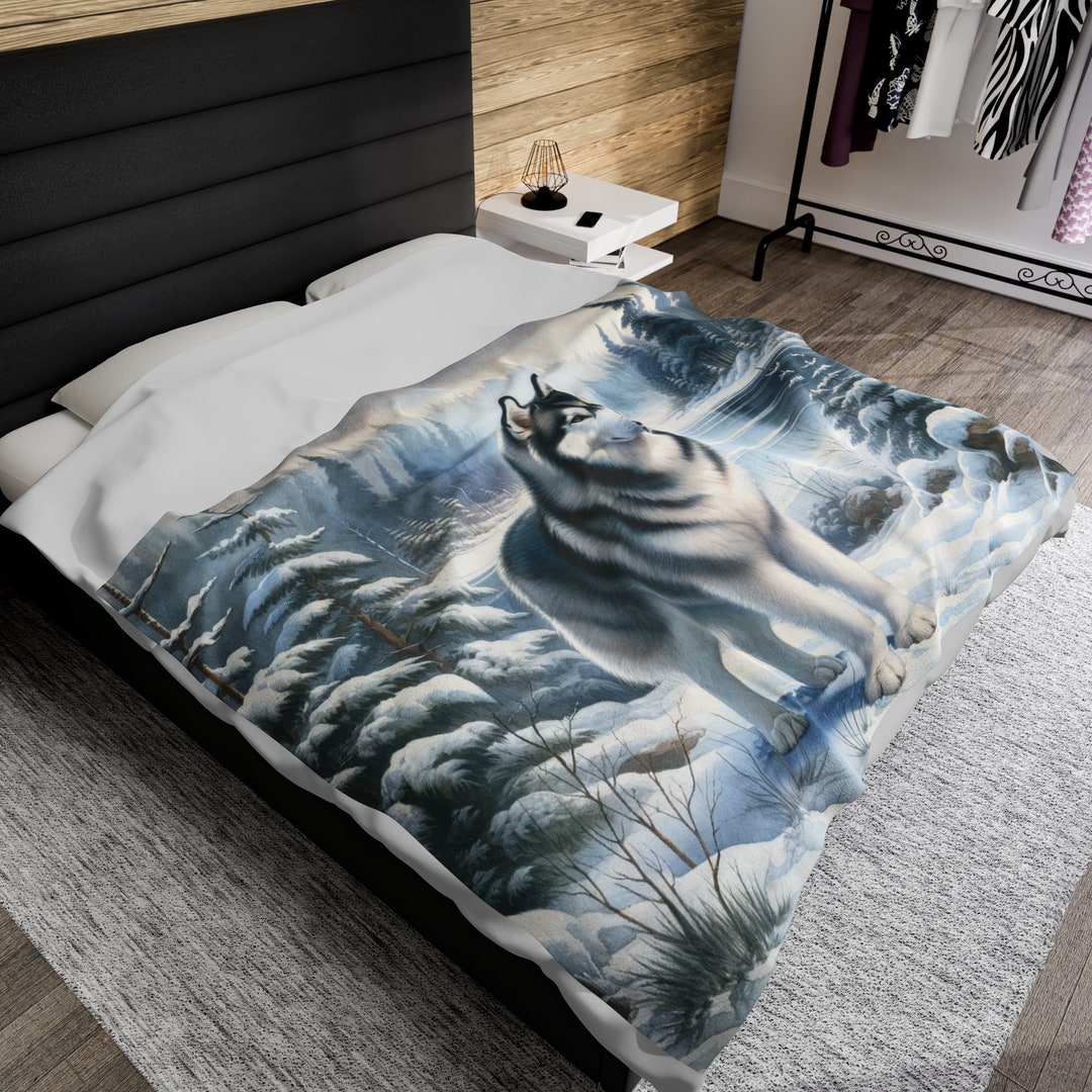 Husky - Winter's Whisper - Velveteen Plush Blanket - Etsy