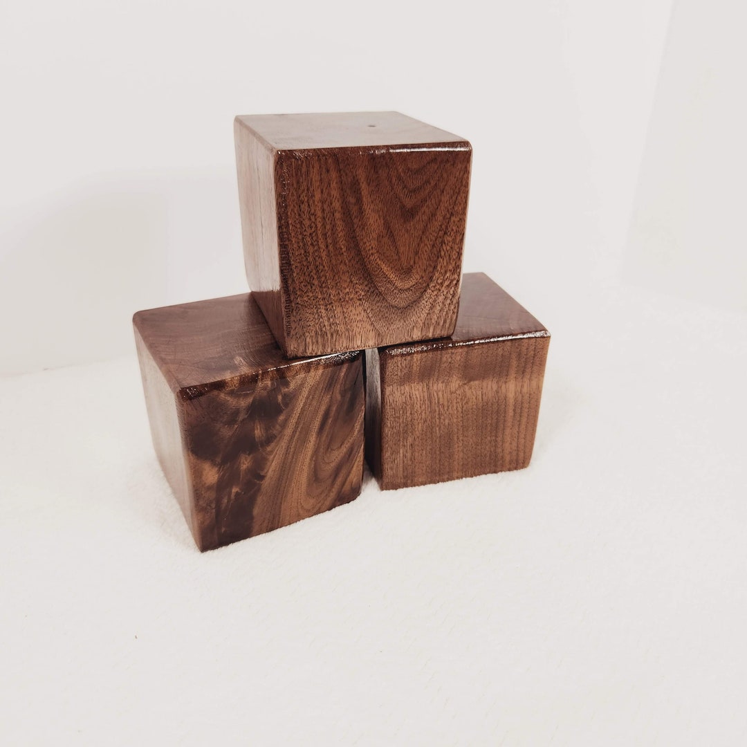 3" Inch Beautiful Black Walnut Solid Wood Blocks, Gloss Finish. Set of ...