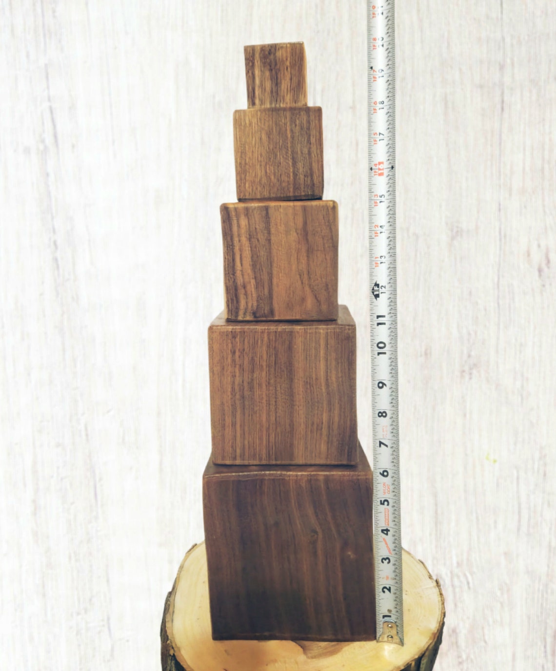 Set of 5 American Black Walnut Solid Wood Blocks. Includes a 6, 5, 4, 3 ...