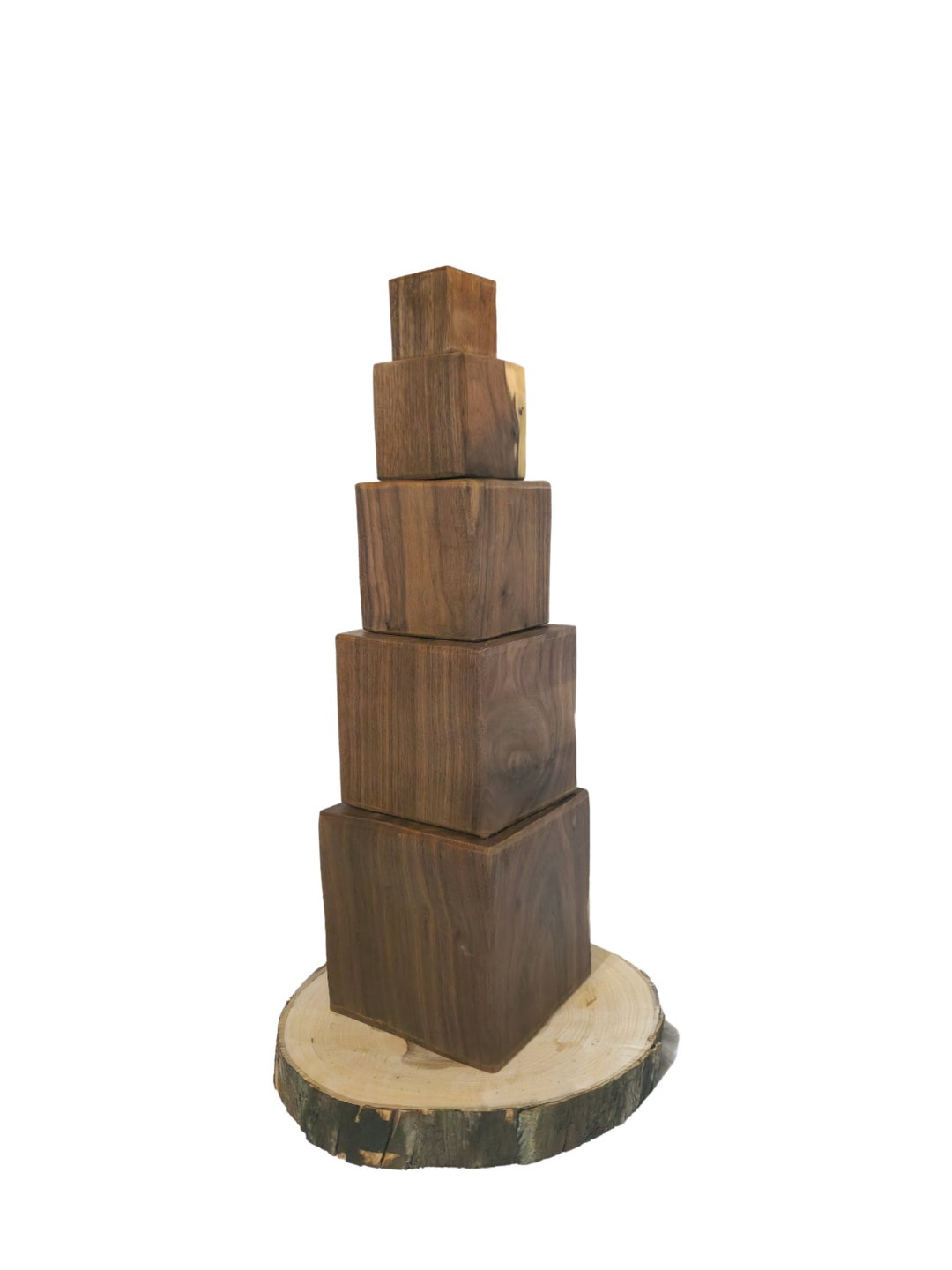 Set of 5 American Black Walnut Solid Wood Blocks. Includes a 6", 5", 4 ...
