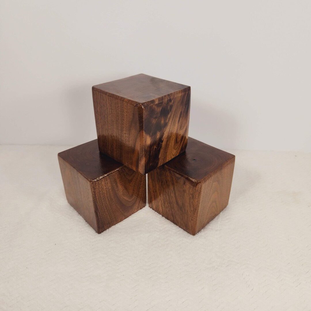 3 Inch Beautiful Black Walnut Solid Wood Blocks, Gloss Finish. Set of 3 ...