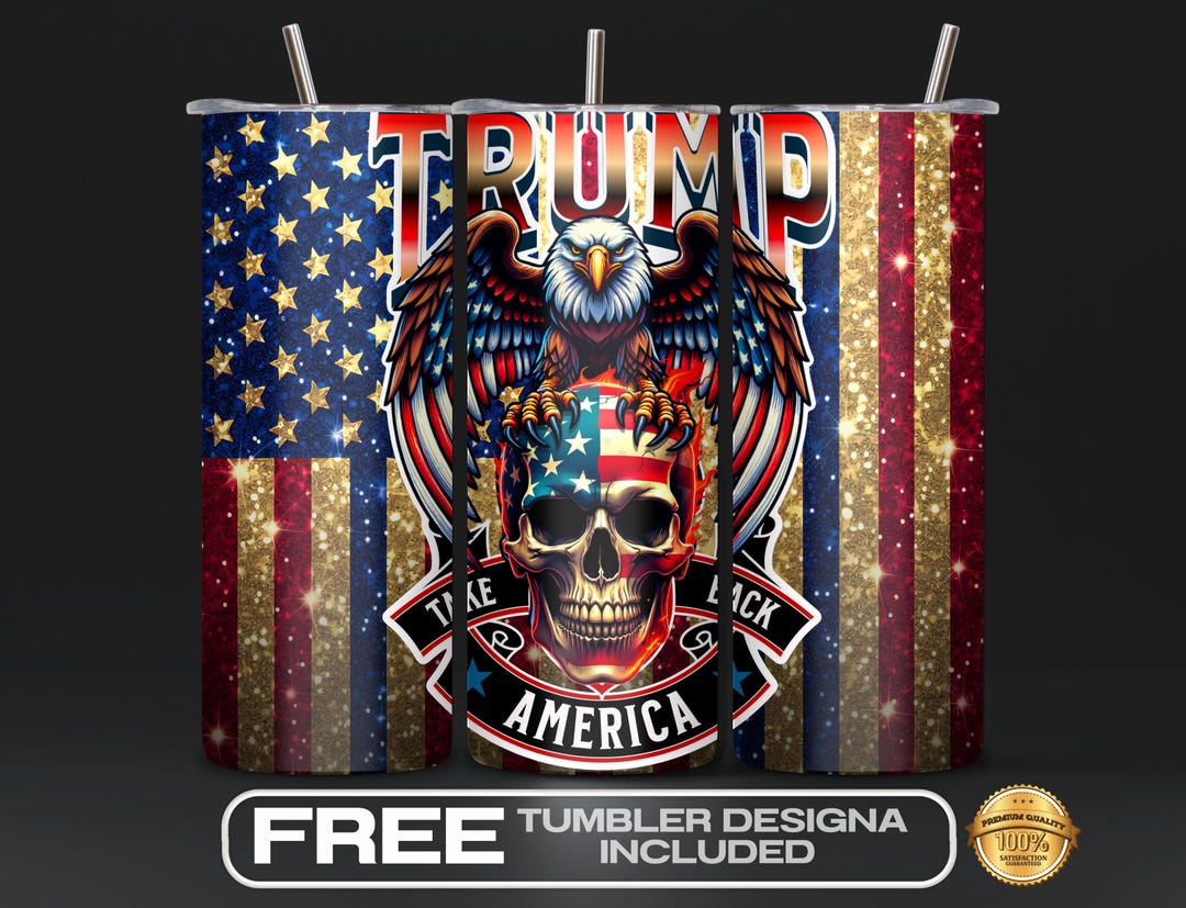 Trump American Flag Skull Tumbler Wrap PNG, 20 Oz Sublimation Design ...