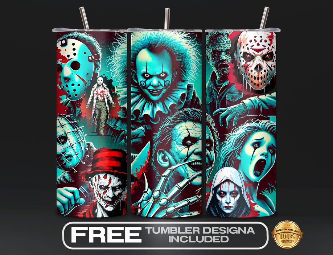 Horror Movie Halloween Tumbler Wrap PNG, Spooky Slasher Movie Tumbler ...