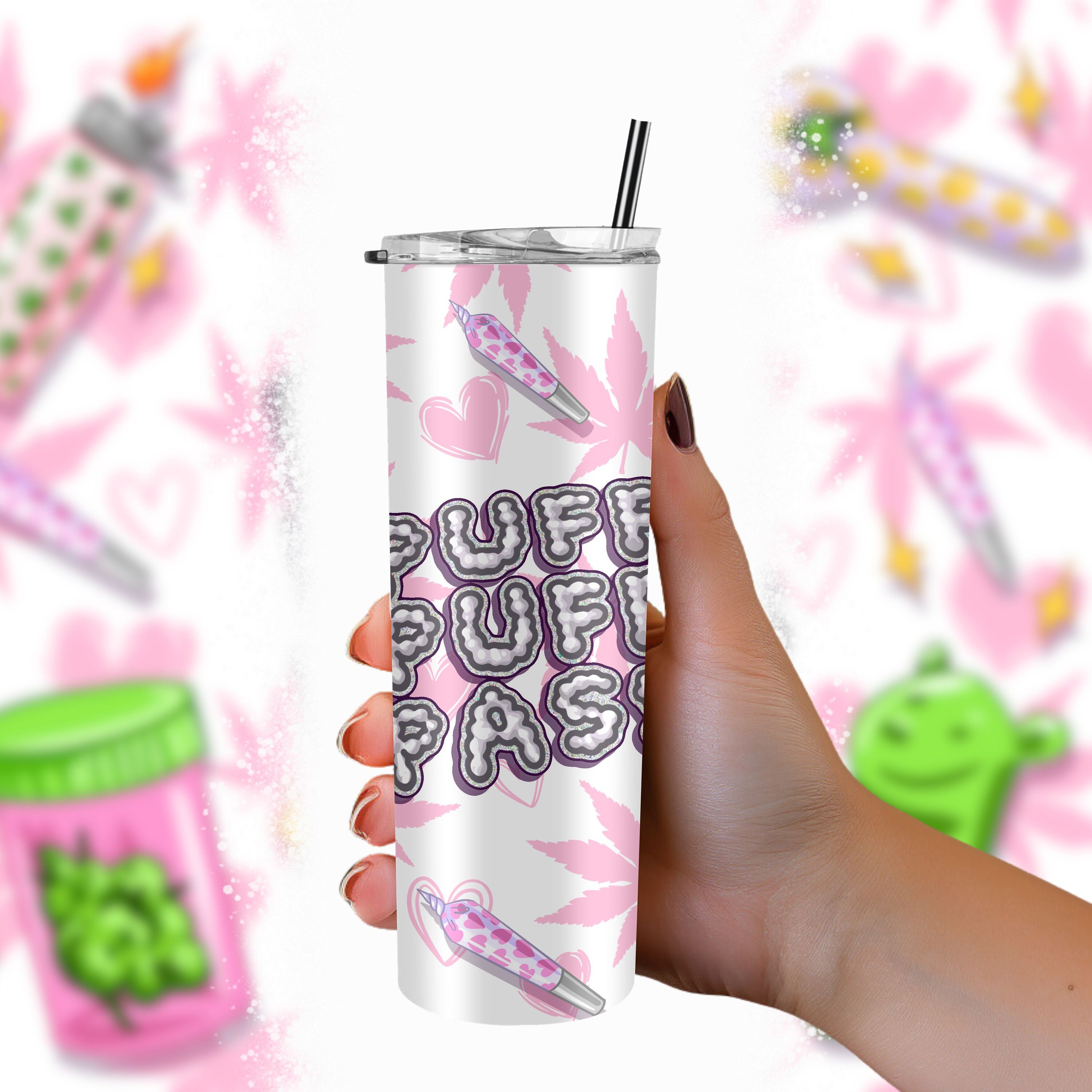Weed Tumbler Wrap, Smoker Girl 20oz Skinny Tumbler Weed Design, Pink ...