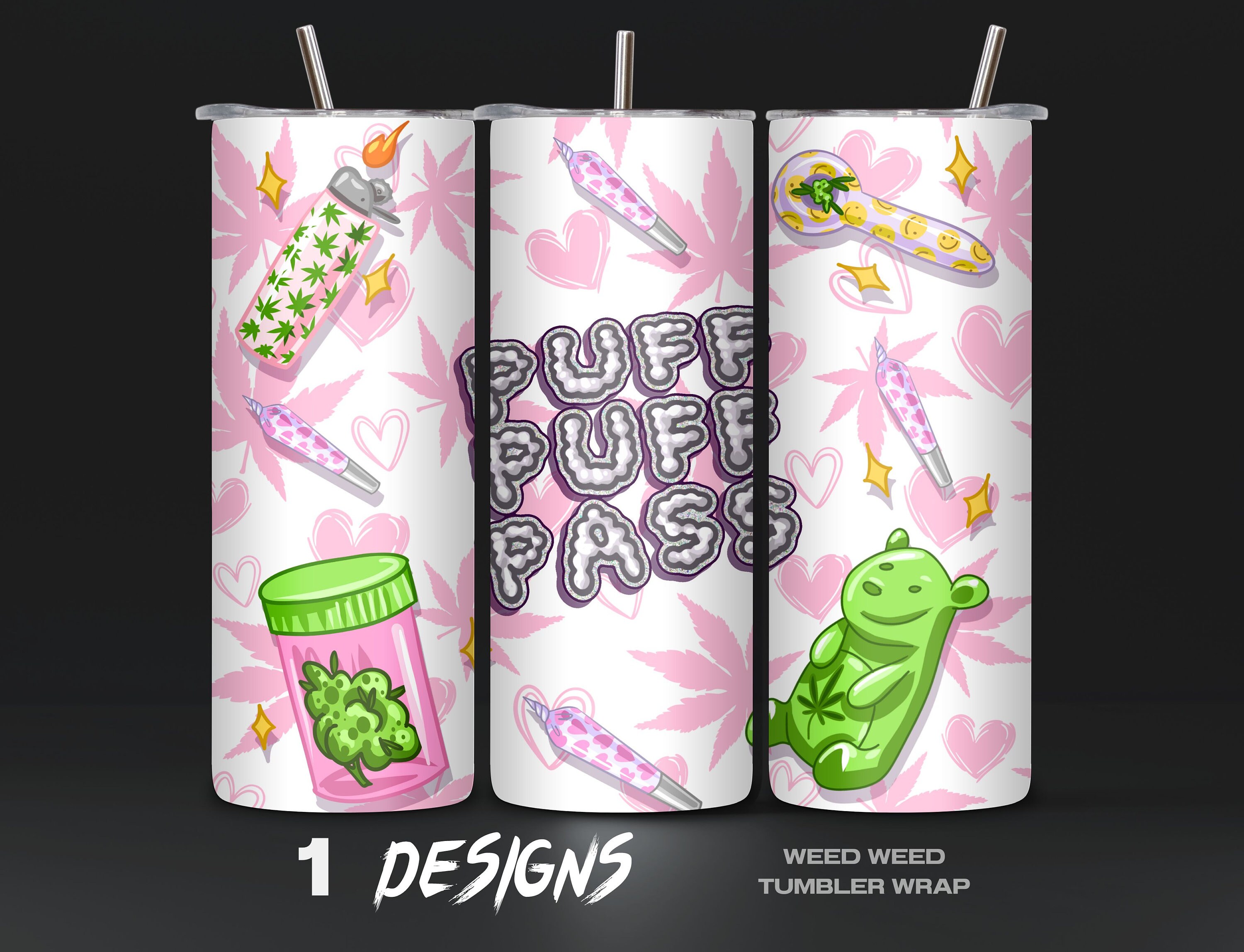 Weed Tumbler Wrap, Smoker Girl 20oz Skinny Tumbler Weed Design, Pink ...