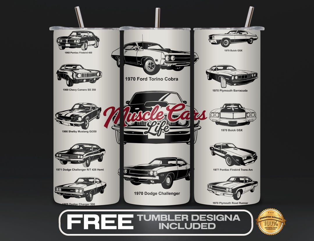 Muscle Car Tumbler Wrap PNG, 20 Oz Sublimation Design, Classic Car ...