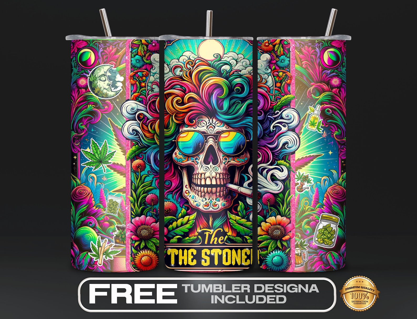 The Stoner Retro Skeleton Tarot Cards Tumbler Wrap PNG, Marijuana ...