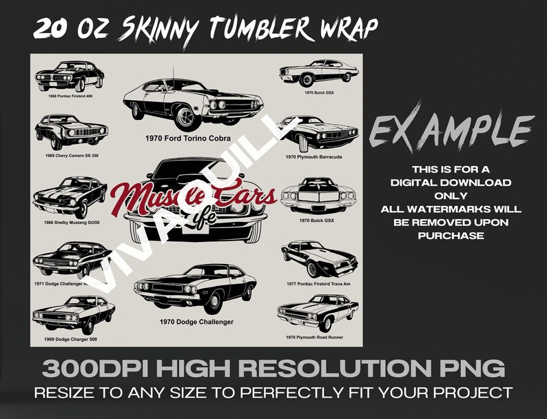 Muscle Car Tumbler Wrap PNG, 20 Oz Sublimation Design, Classic Car ...