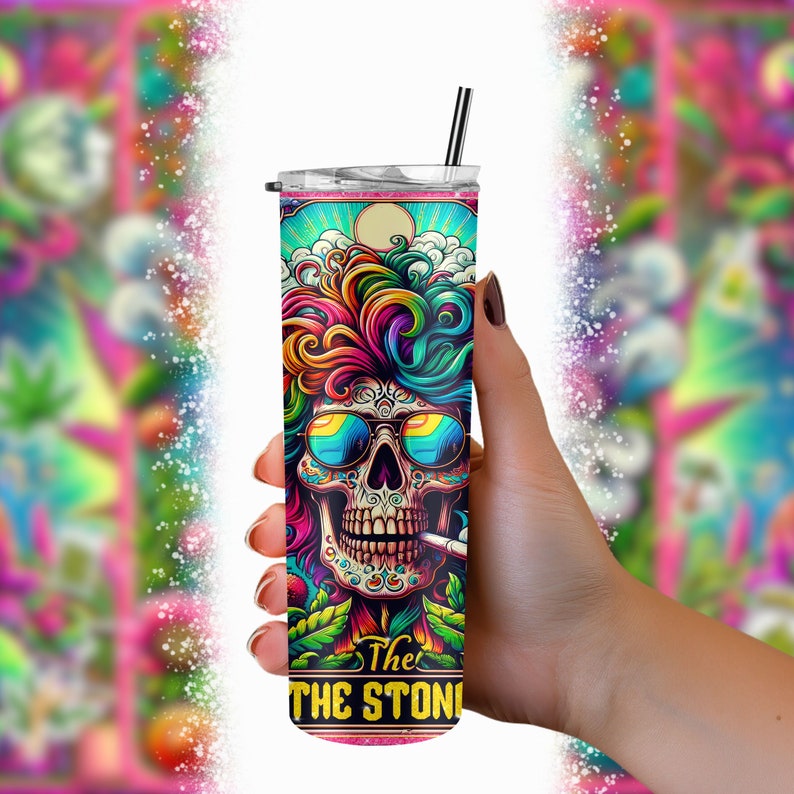 The Stoner Retro Skeleton Tarot Cards Tumbler Wrap PNG, Marijuana ...